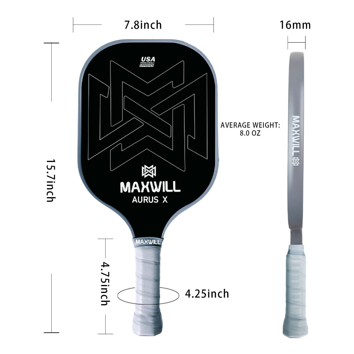 AURUS X Carbon Fiber Pickleball Paddle – Lightweight & Durable – Maxwill