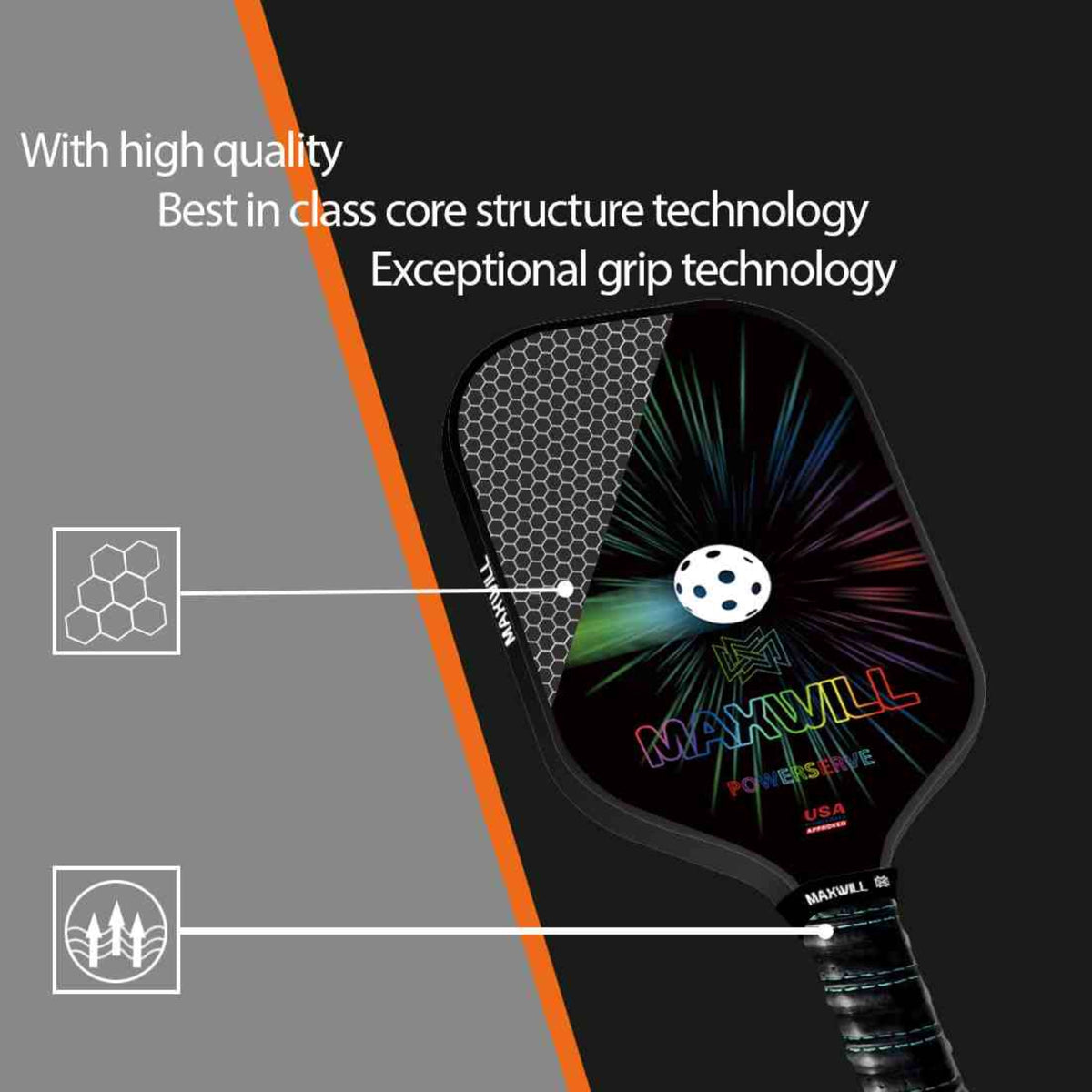 Powerserve Fiberglass Pickleball Paddle – Lightweight & Durable – Maxwill